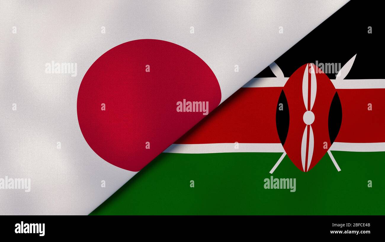 Two states flags of Japan and Kenya. High quality business background ...