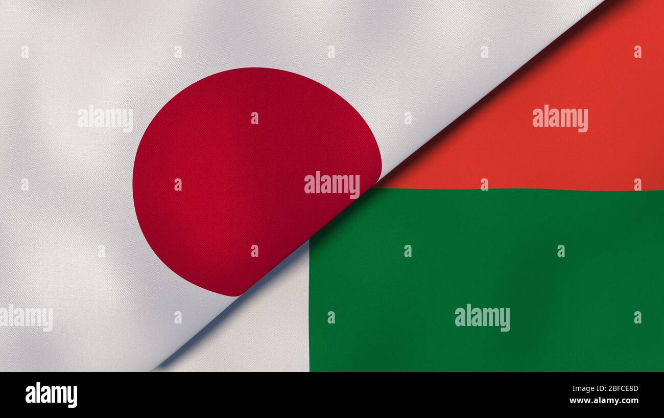 Two states flags of Japan and Madagascar. High quality business ...