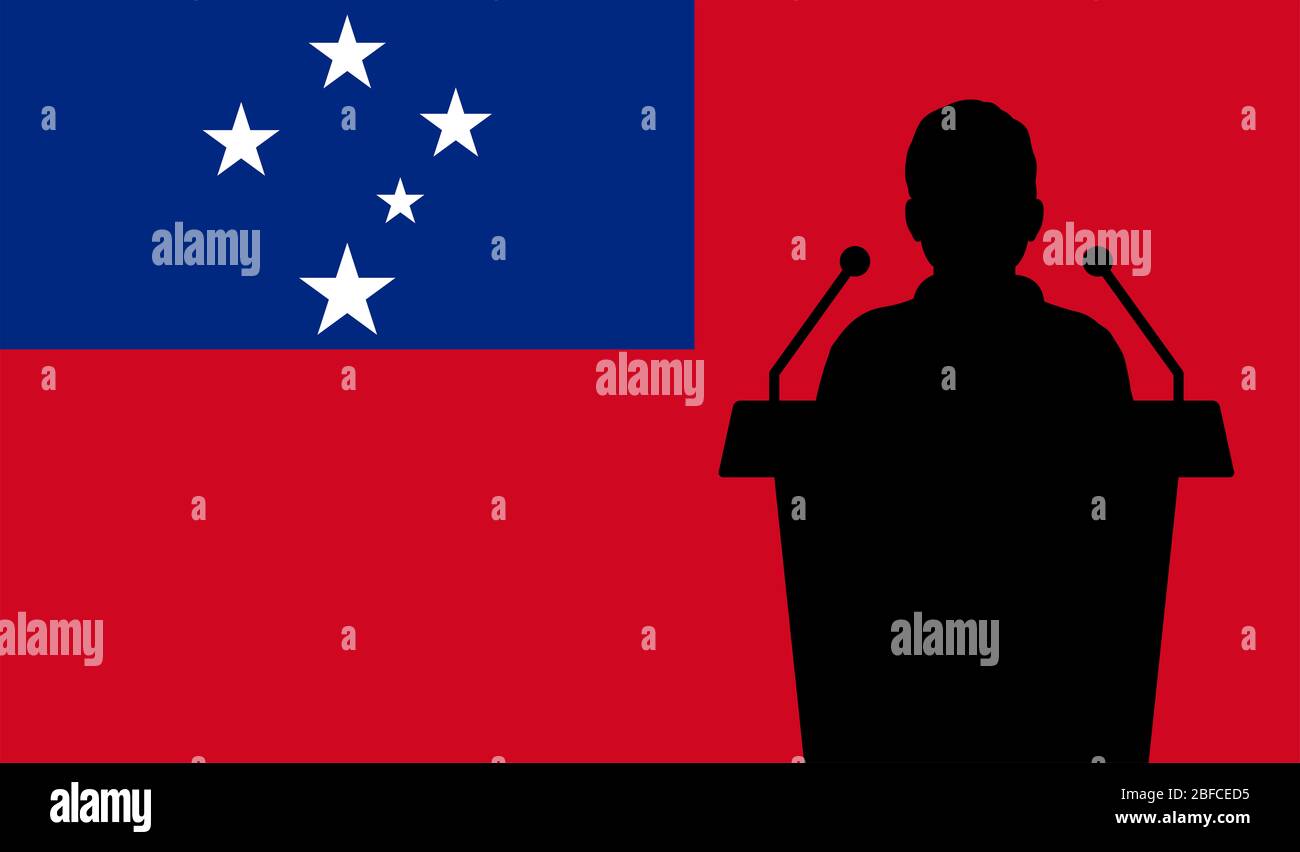 Orator Speaking From Tribune Samoa Flag Background. Public Speaker ...