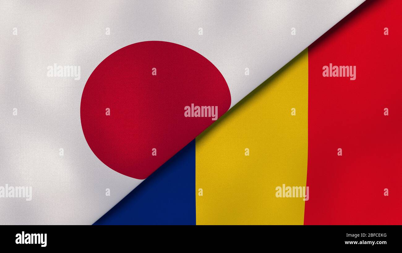 Two states flags of Japan and Romania. High quality business background ...
