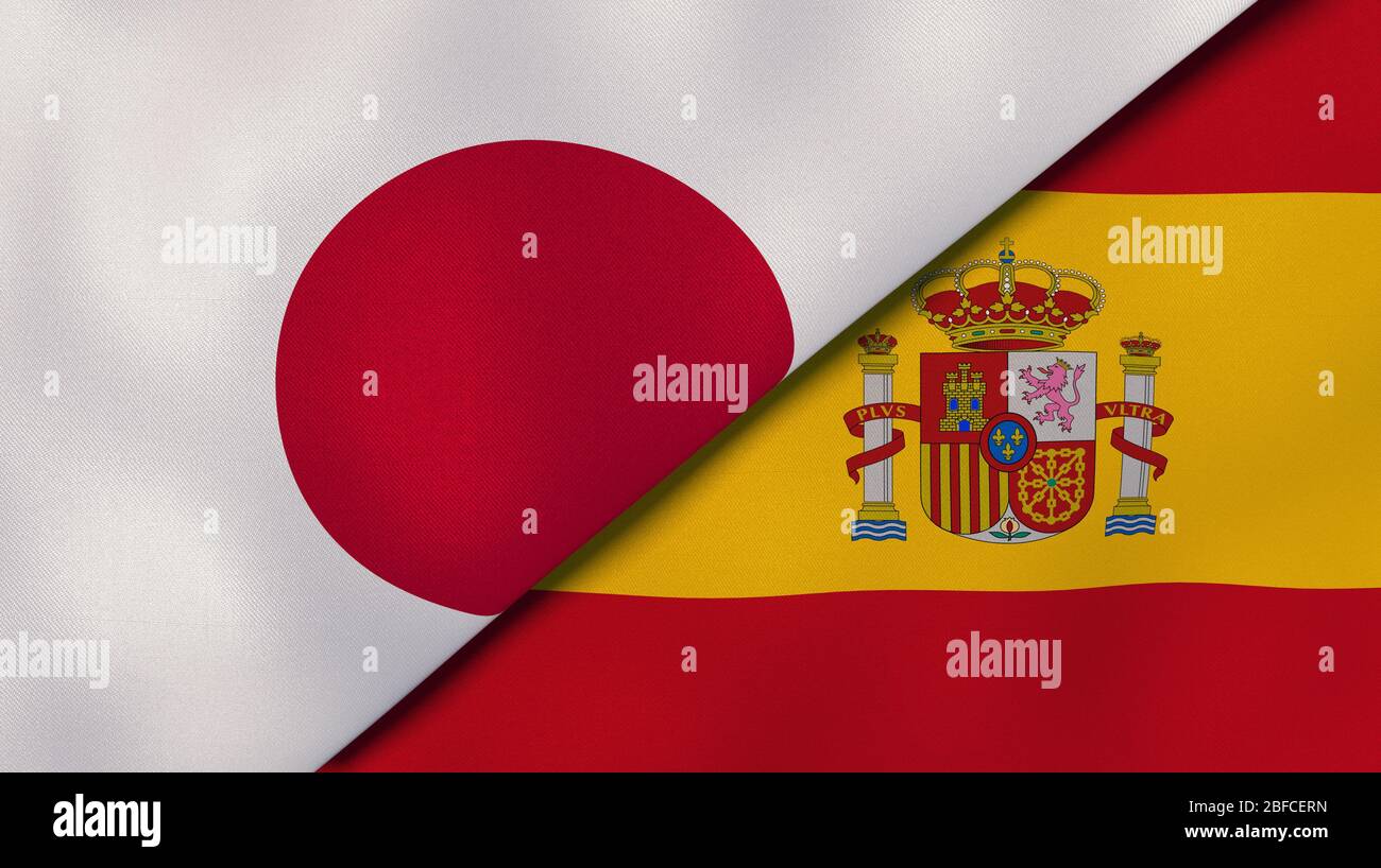 Two states flags of Japan and Spain. High quality business background ...