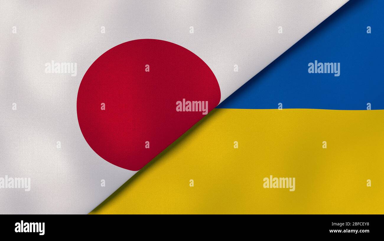 Two states flags of Japan and Ukraine. High quality business background ...