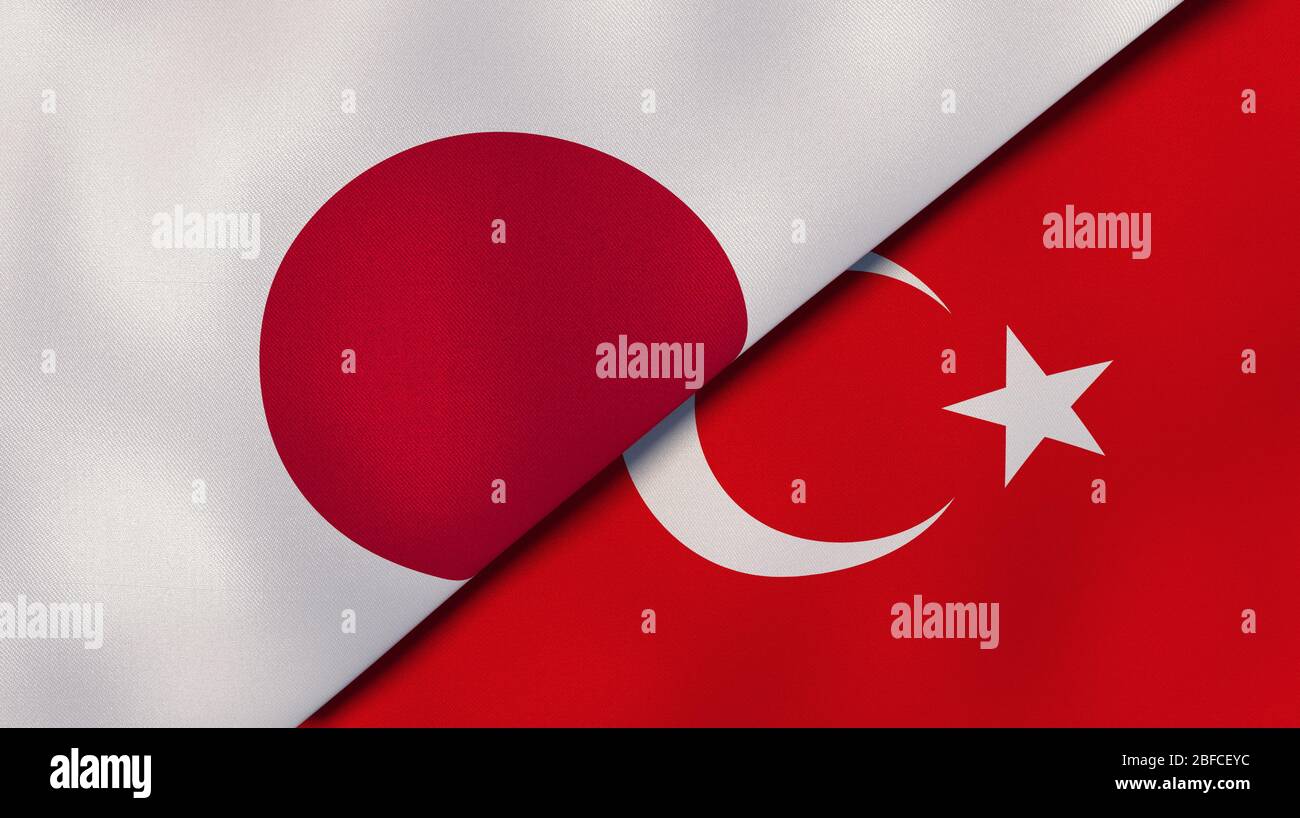 Two states flags of Japan and Turkey. High quality business background ...
