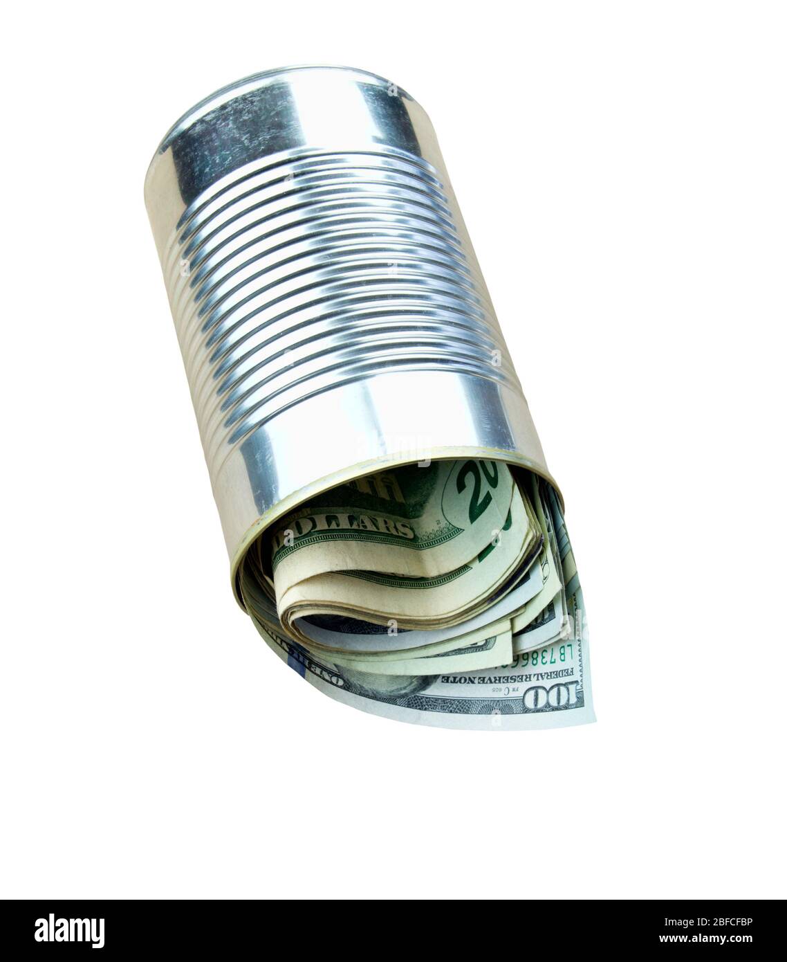 American bills rolled up in a tine can isolated on white Stock Photo ...