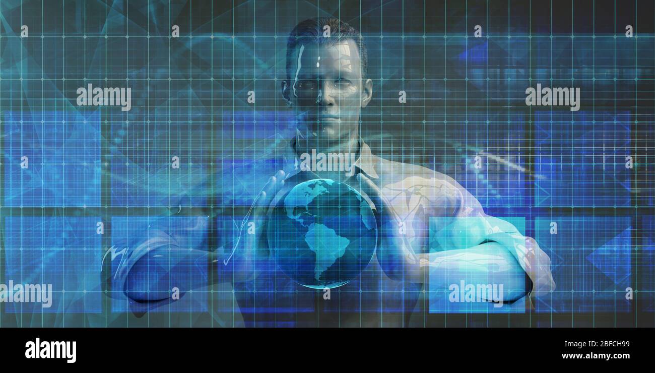 Global Digital Technology Concept with Monitors Screens Stock Photo - Alamy