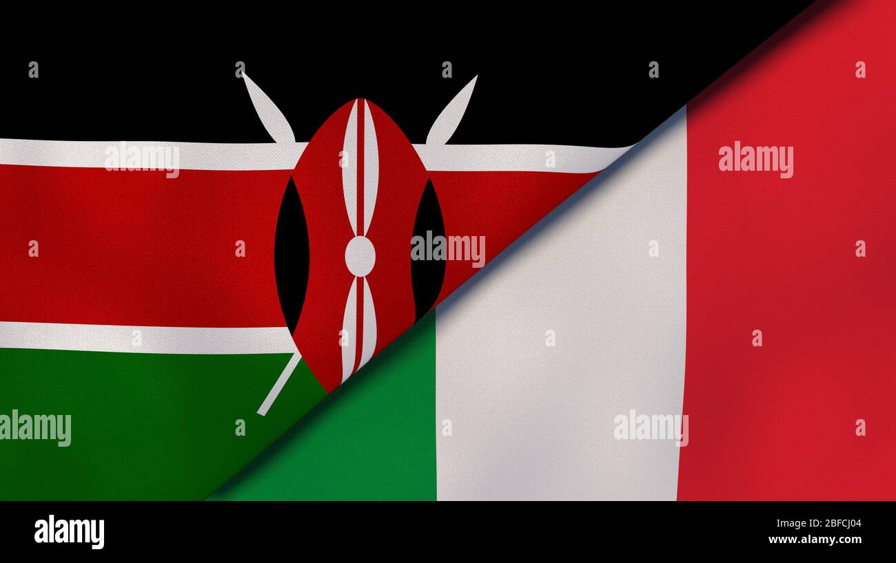 Two states flags of Kenya and Italy. High quality business background ...