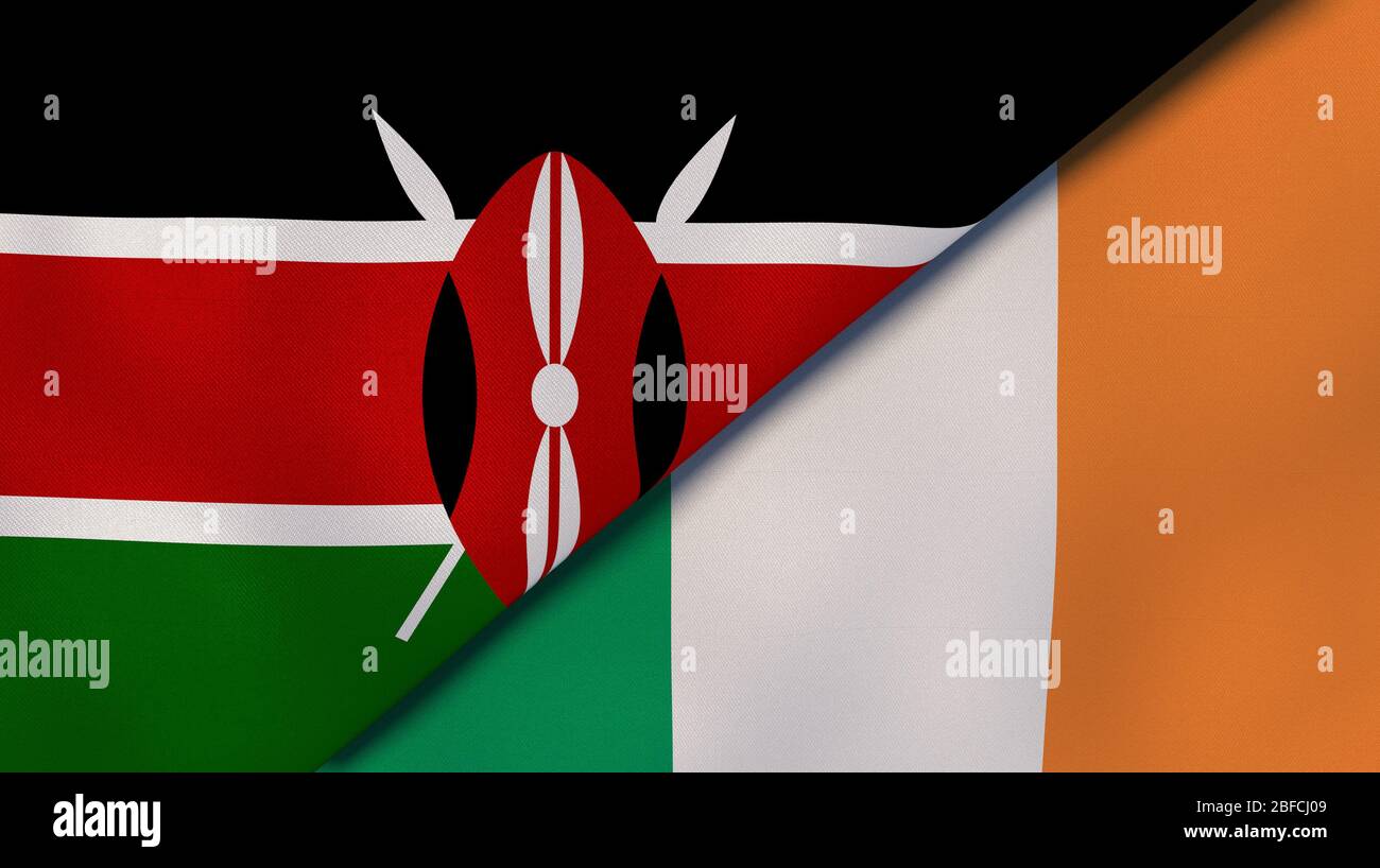 Two states flags of Kenya and Ireland. High quality business background ...