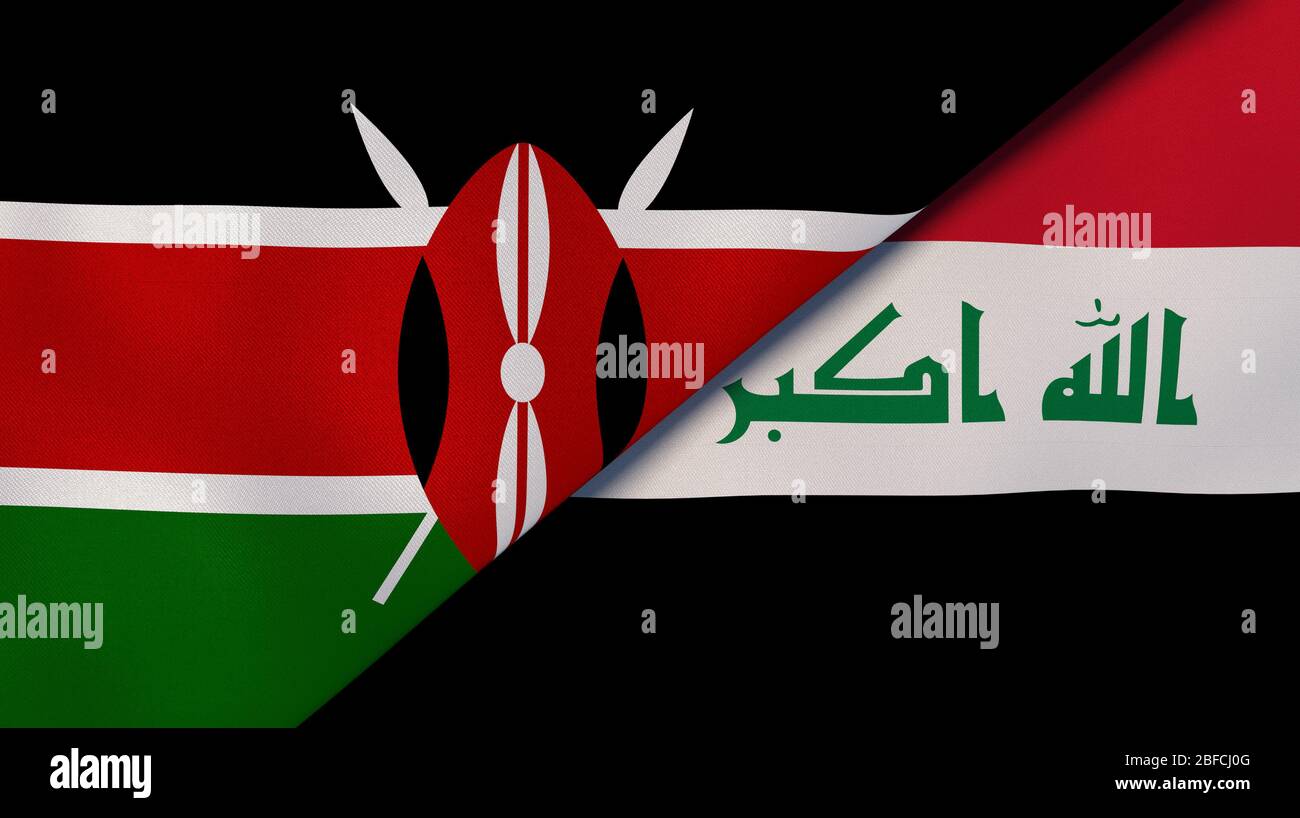 Two states flags of Kenya and Iraq. High quality business background ...