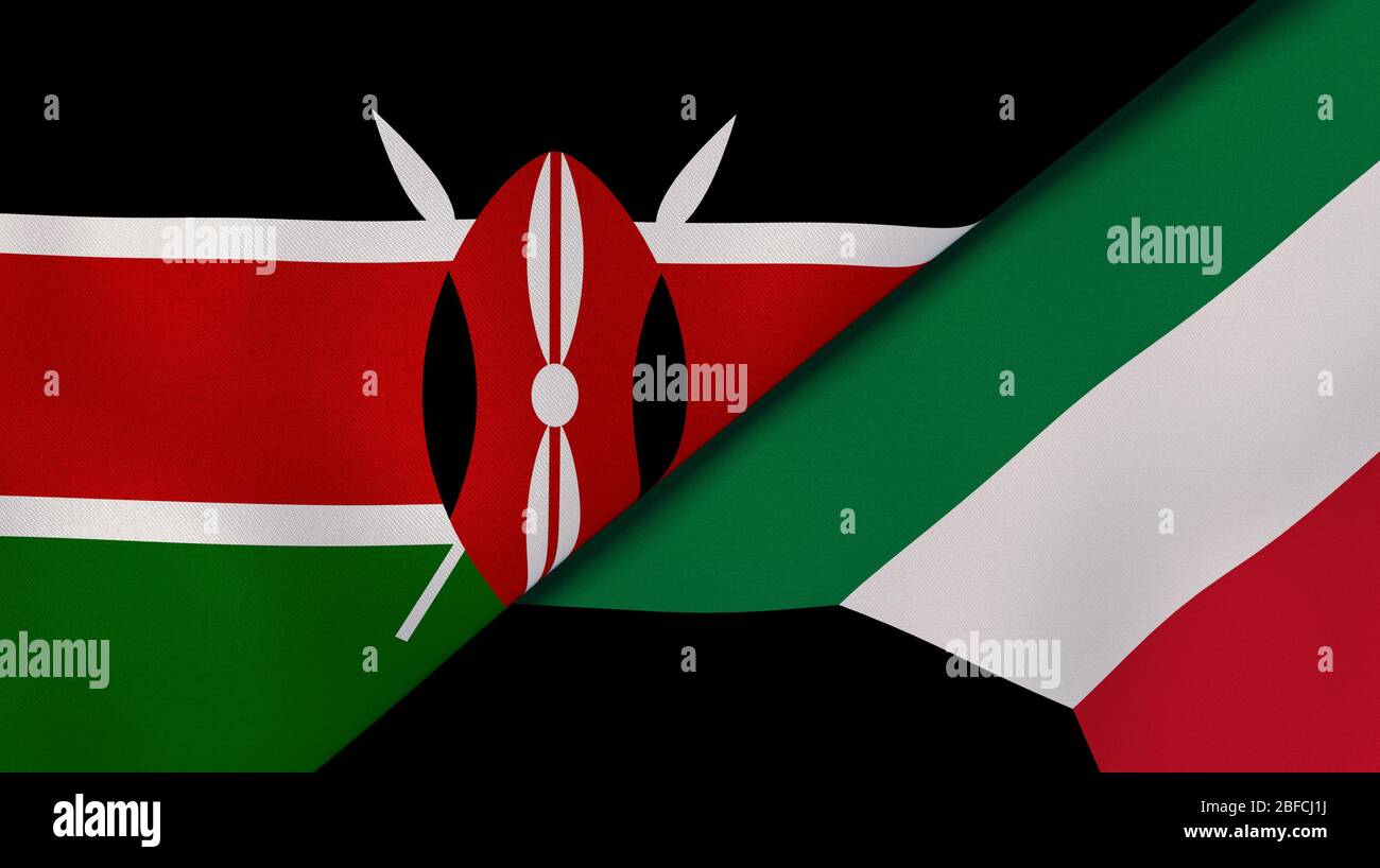 Two states flags of Kenya and Kuwait. High quality business background ...