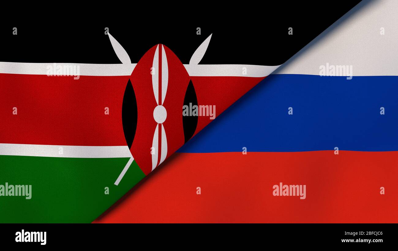 Two states flags of Kenya and Russia. High quality business background ...