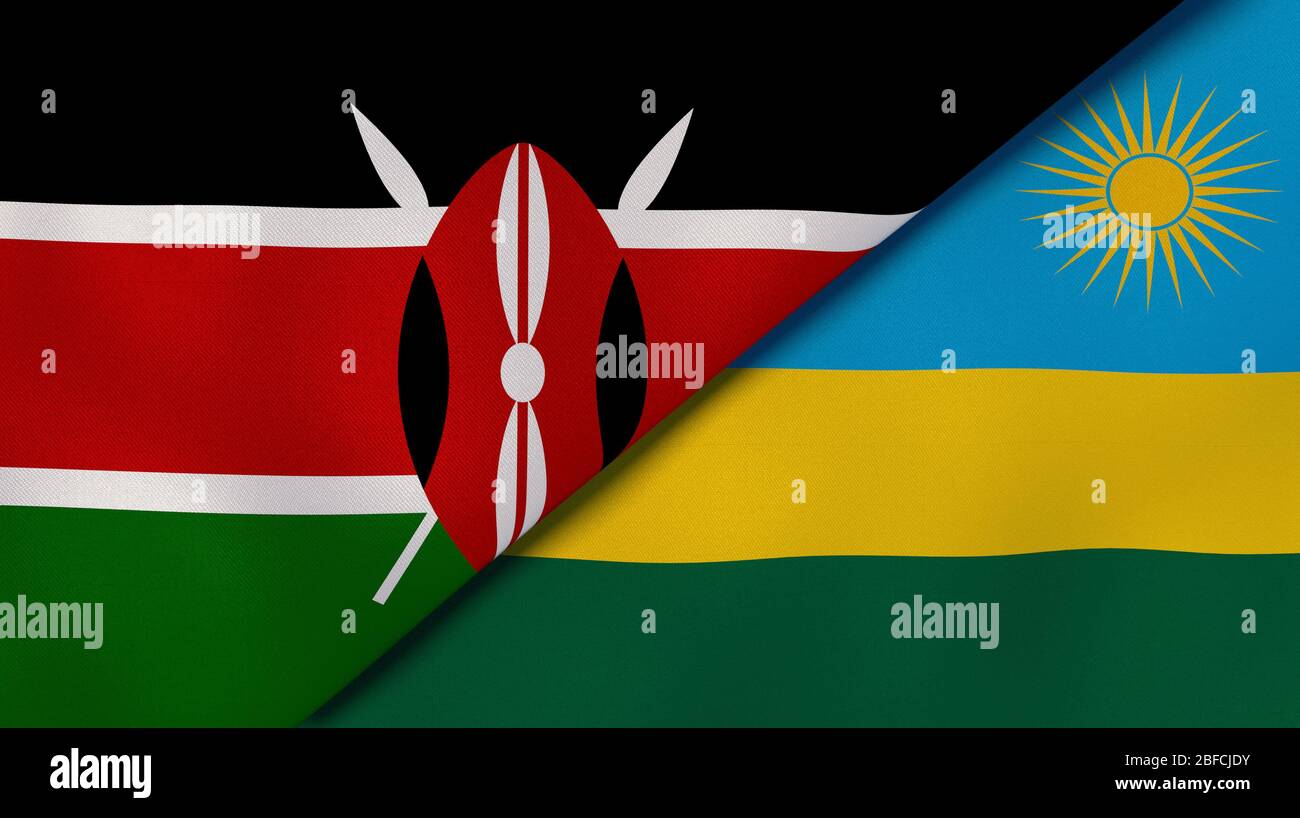 Two states flags of Kenya and Rwanda. High quality business background ...