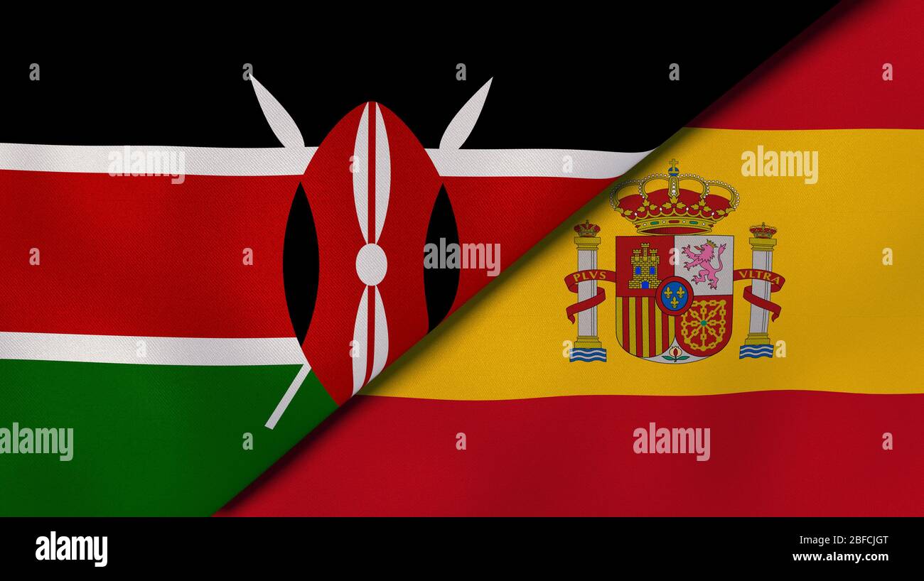 Two states flags of Kenya and Spain. High quality business background ...