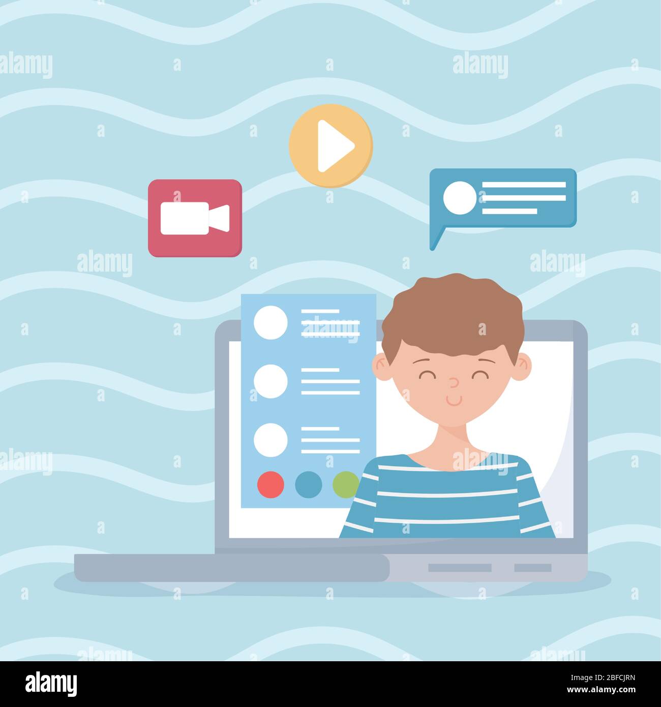 meeting online, man on screen laptop chat message work vector ...