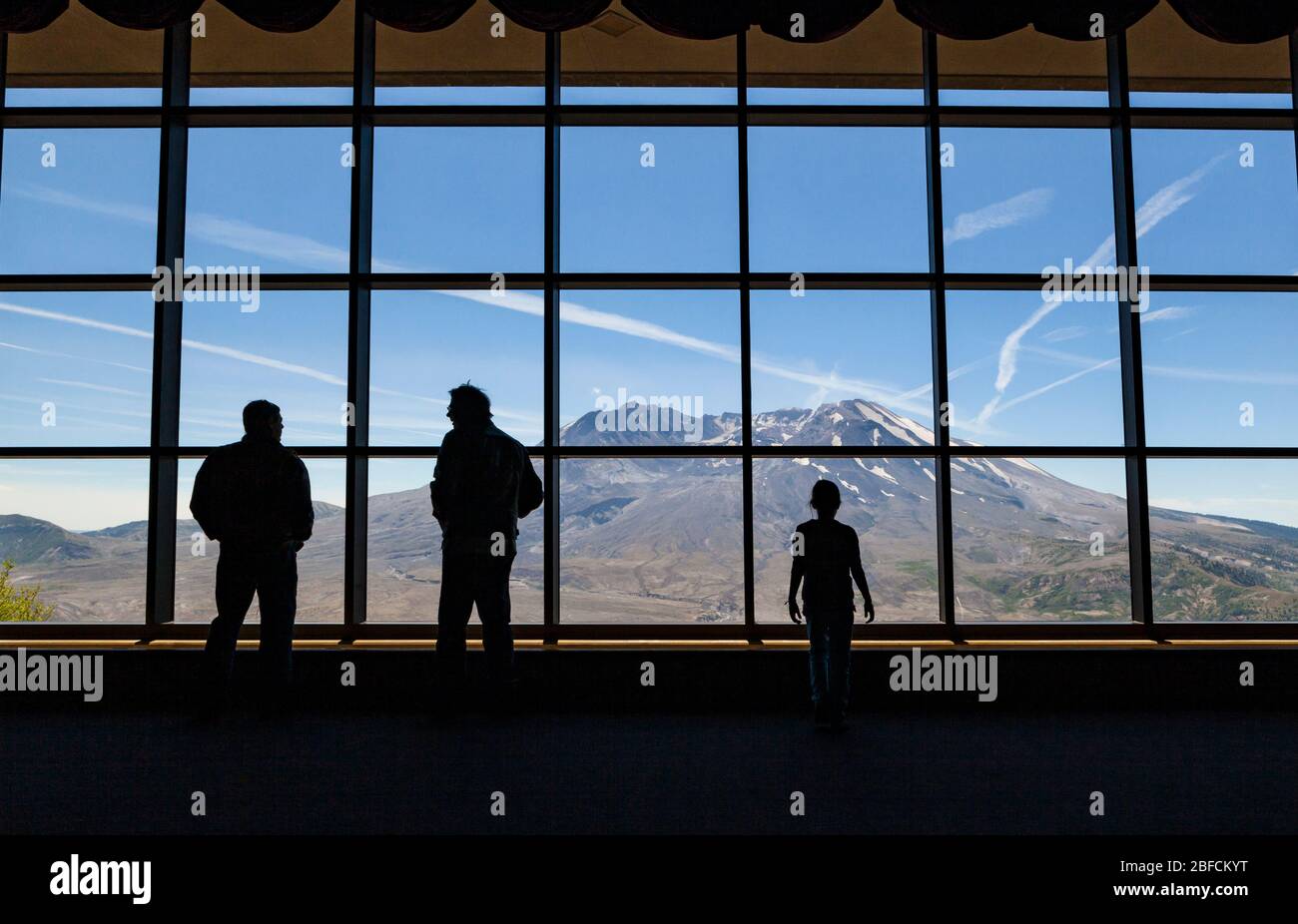 Inside the Johnston Ridge Observatory looking out at Mount St. Helens ...