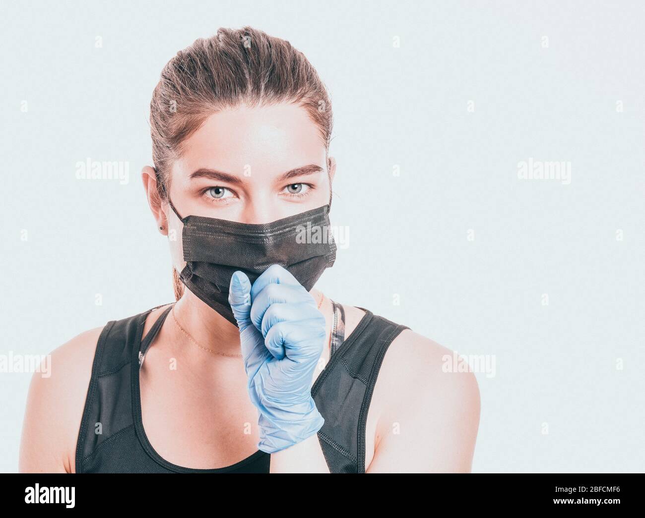 Woman suffer from cough with face mask protection Stock Photo - Alamy