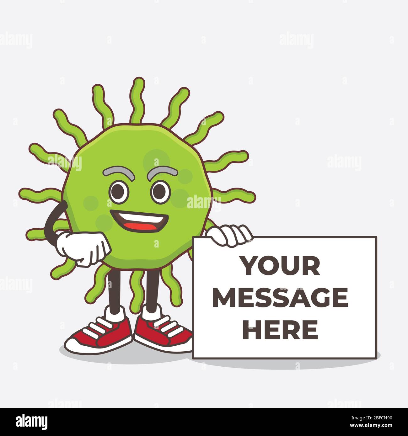 An illustration of Green Virus cartoon mascot character holding a board ...