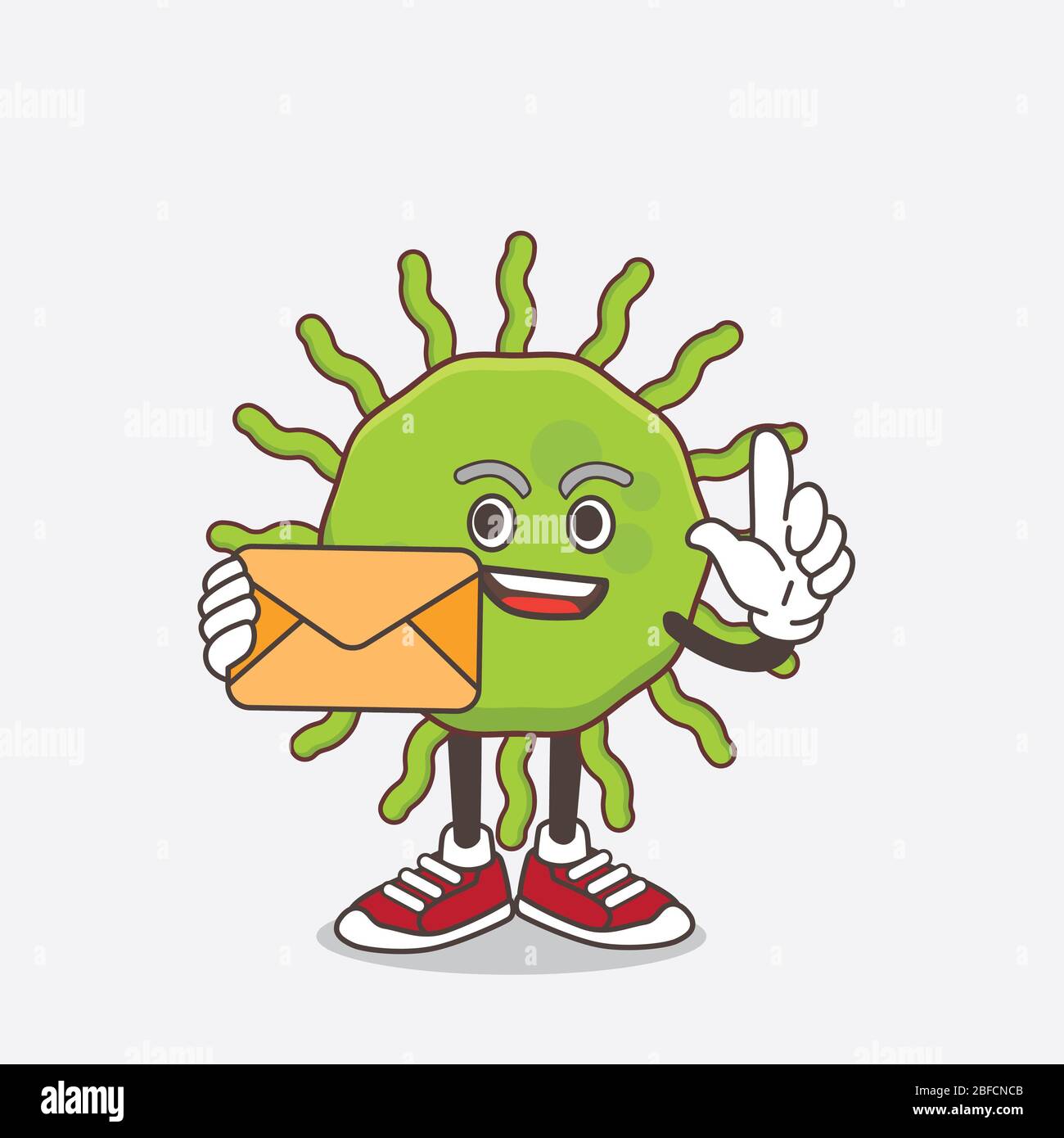 An illustration of Green Virus cartoon mascot character holding an ...