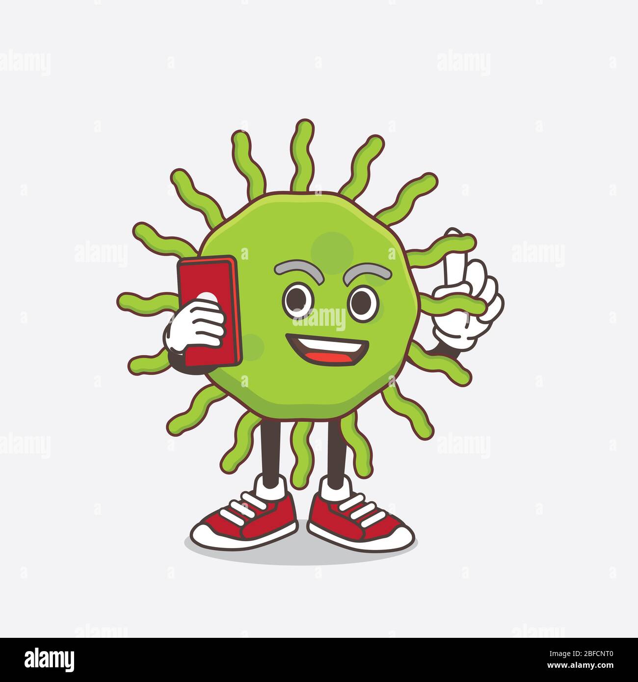 An illustration of Green Virus cartoon mascot character speaking on the ...