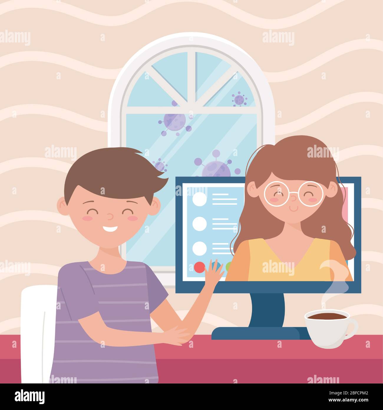 meeting online, man and woman have distance video for work vector ...