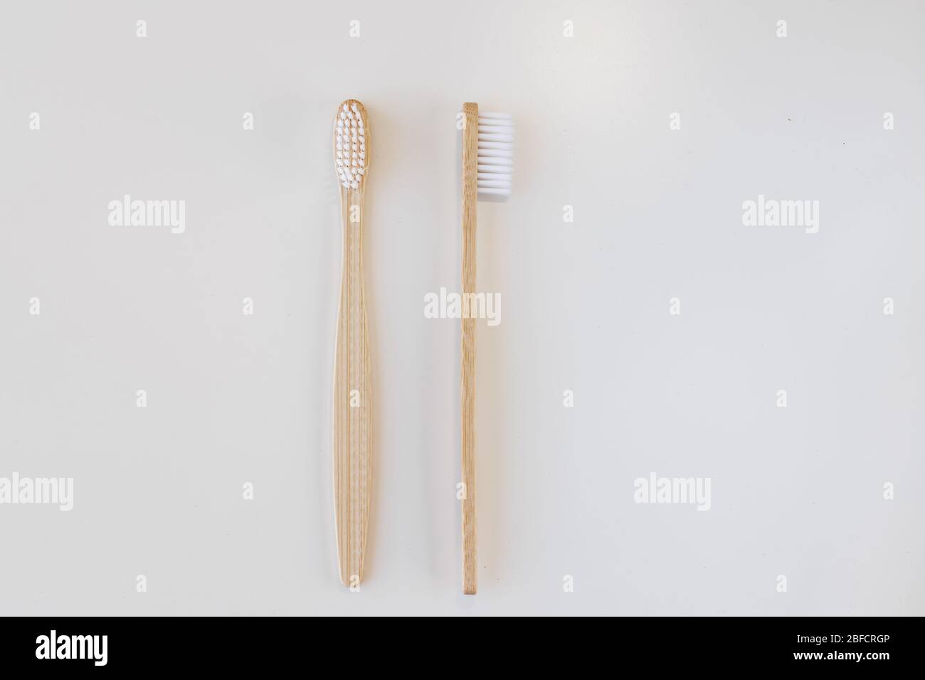 View of bamboo toothbrush front and side. Horizontal orientation ...