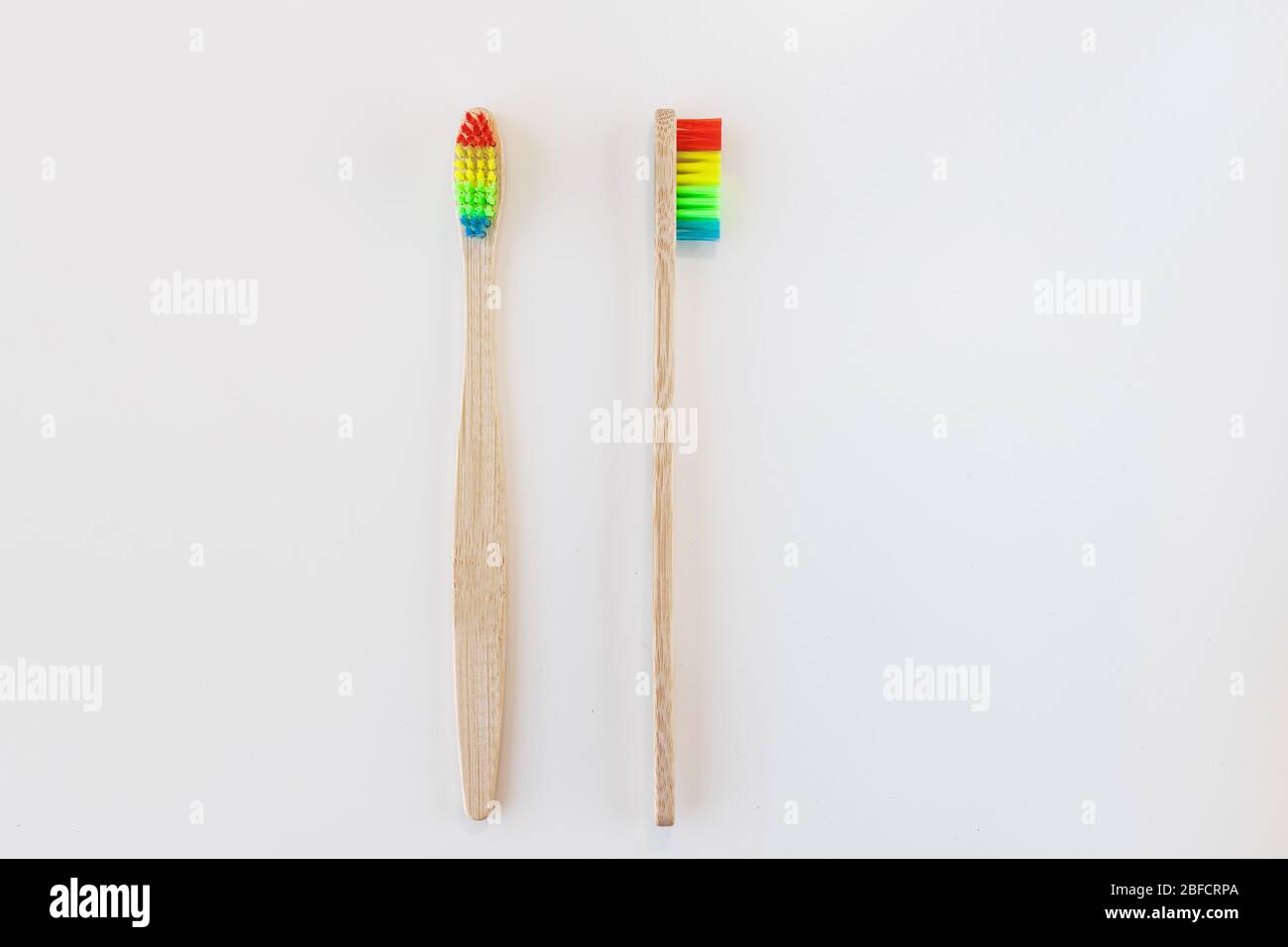 View of bamboo toothbrush front and side. Horizontal orientation ...