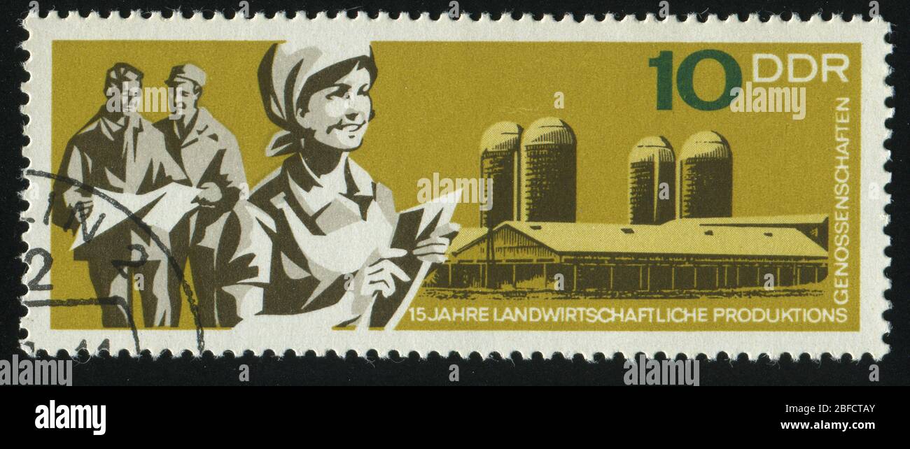 GERMANY- CIRCA 1967: stamp printed by Germany, shows Farmers, Stables ...
