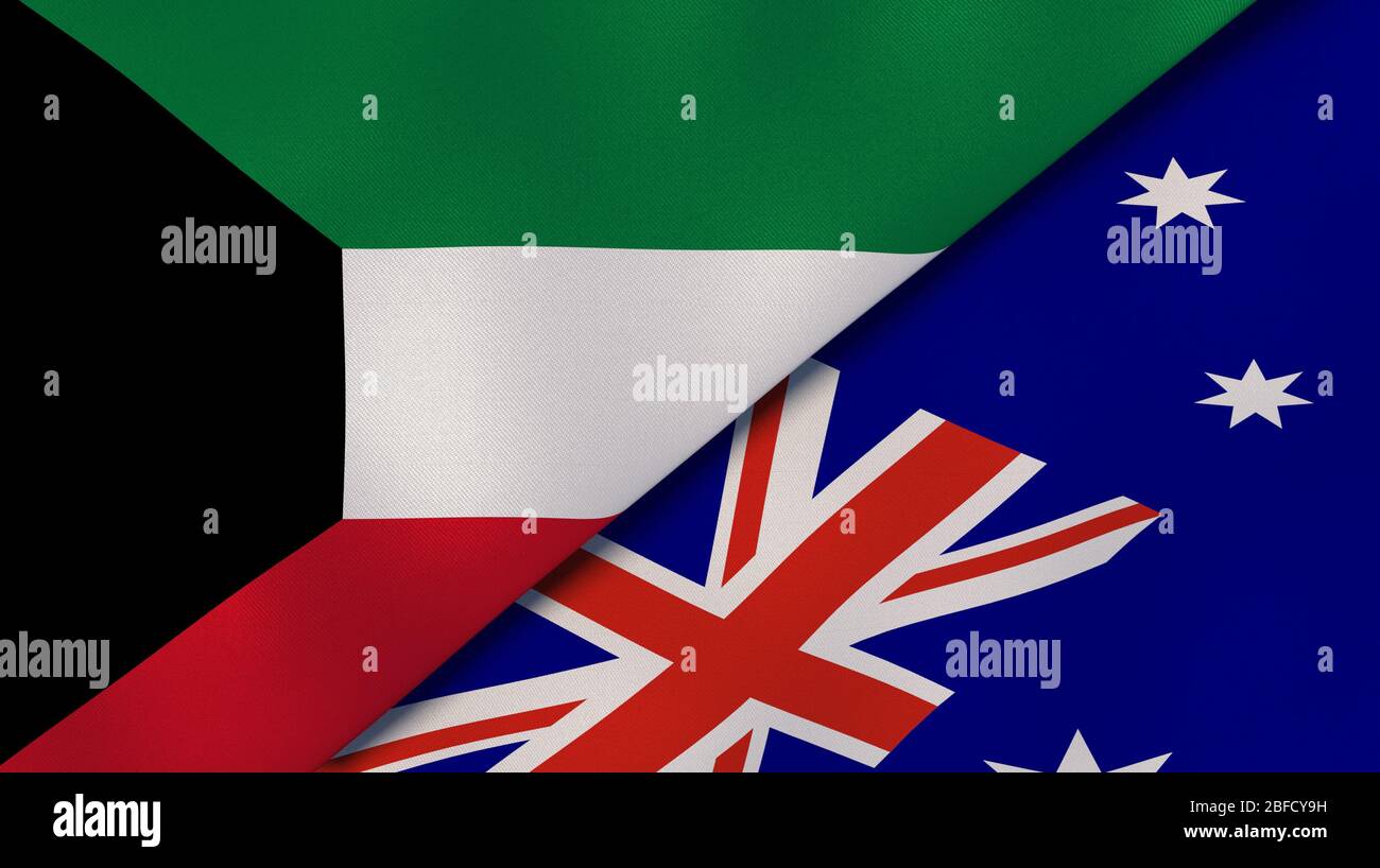Two states flags of Kuwait and Australia. High quality business ...