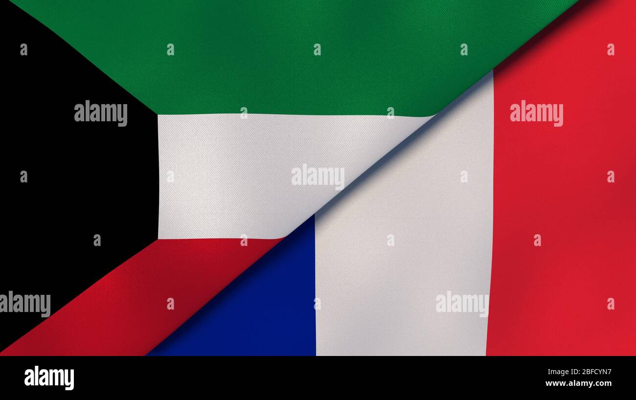 Two states flags of Kuwait and France. High quality business background ...