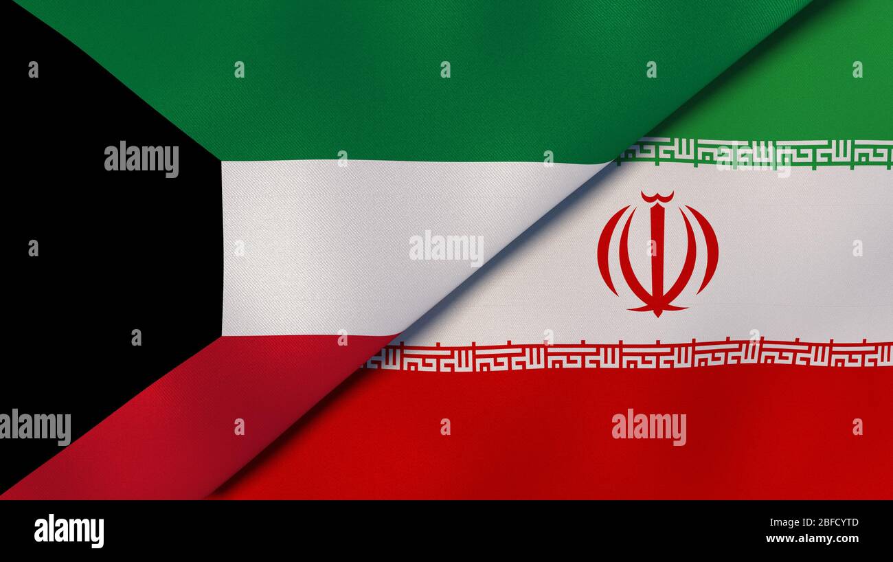 Two states flags of Kuwait and Iran. High quality business background ...