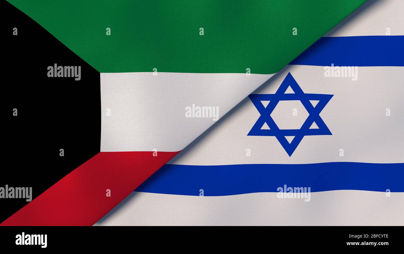 Two states flags of Kuwait and Israel. High quality business background ...
