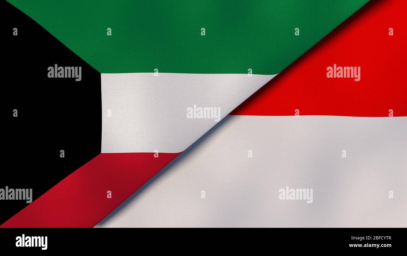 Two states flags of Kuwait and Indonesia. High quality business ...