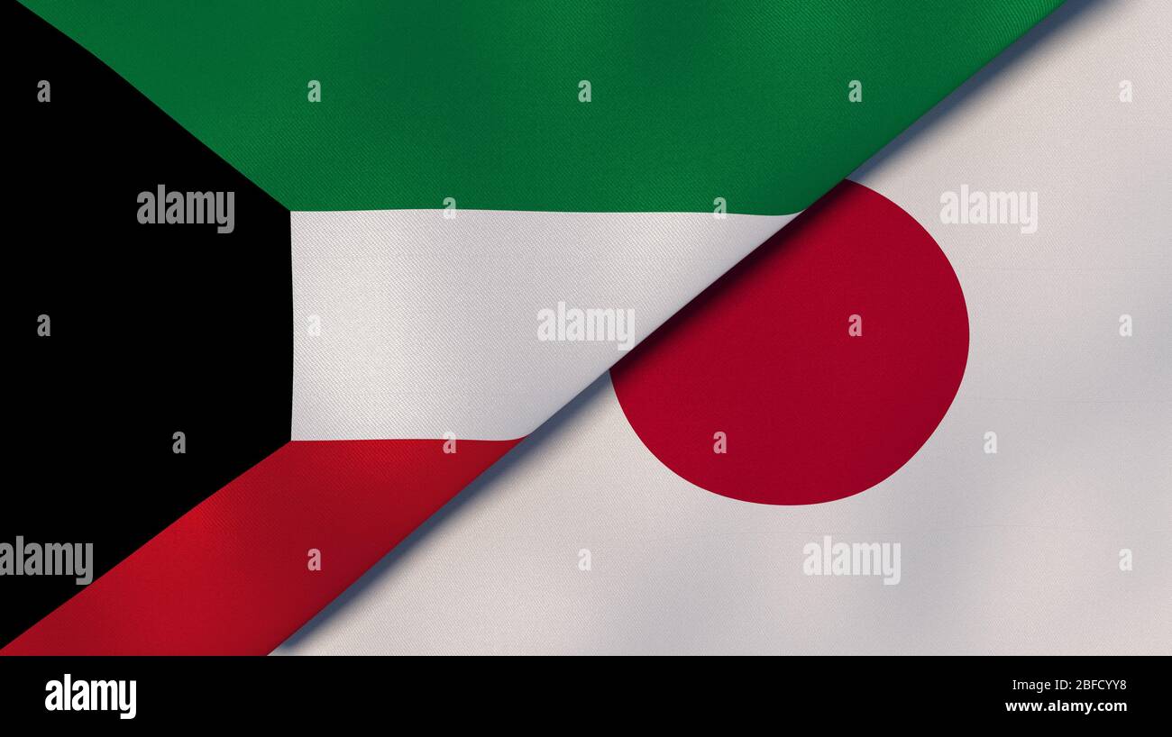 Two states flags of Kuwait and Japan. High quality business background ...