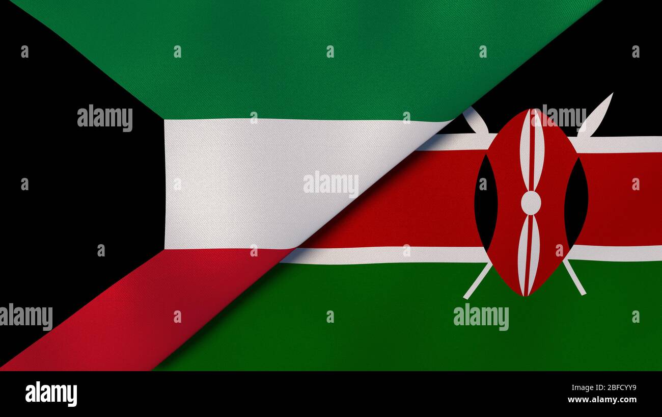 Two states flags of Kuwait and Kenya. High quality business background ...
