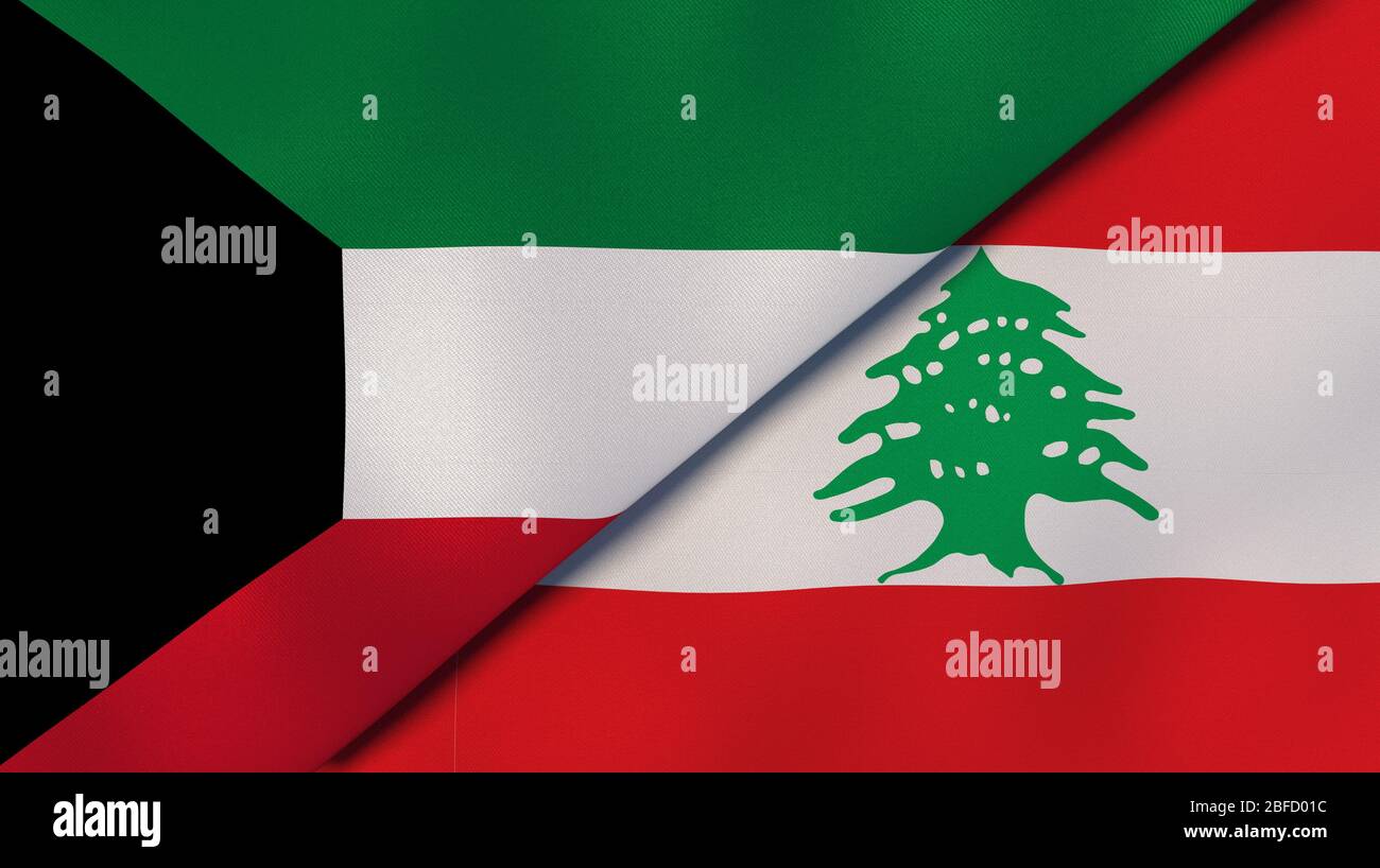 Two states flags of Kuwait and Lebanon. High quality business ...