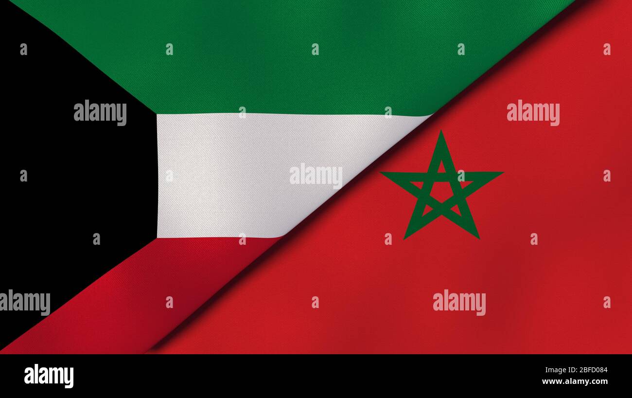 Two states flags of Kuwait and Morocco. High quality business ...