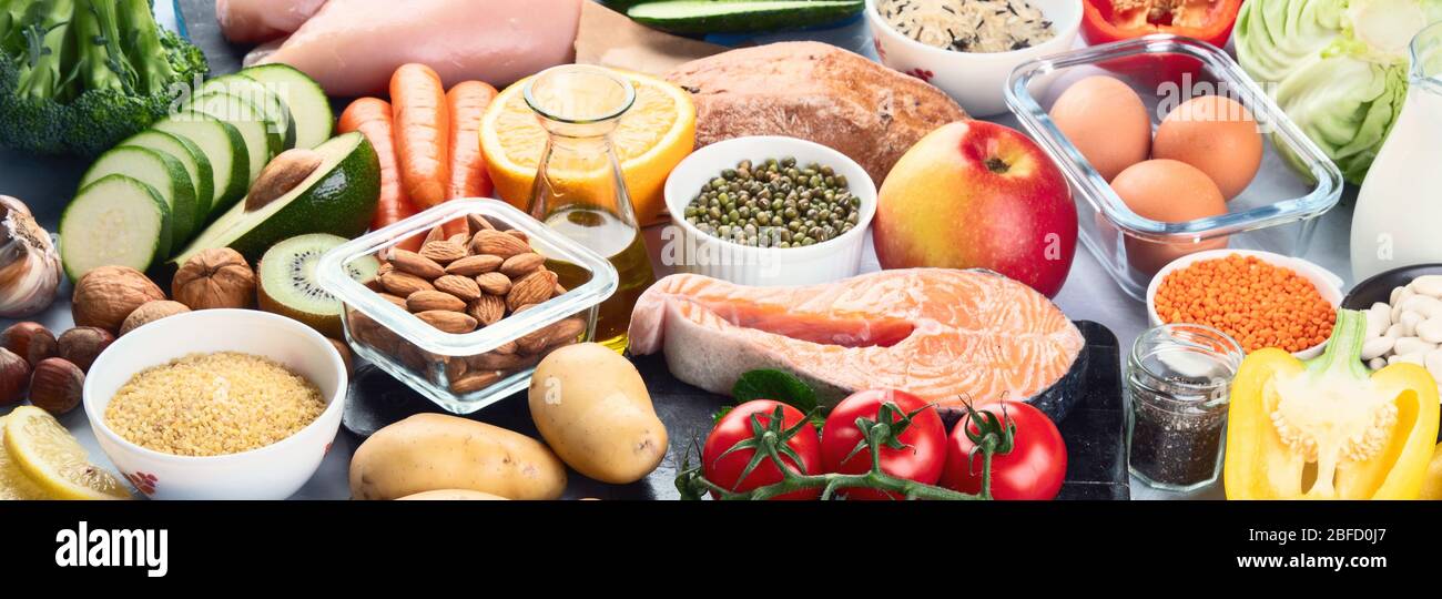 Balanced diet food background.. Nutrition, clean eating food concept ...