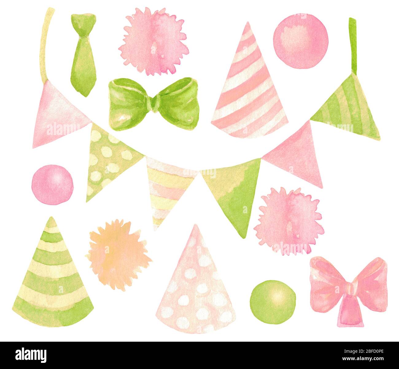 Watercolor birthday elements. Hand-painted set for children's party ...
