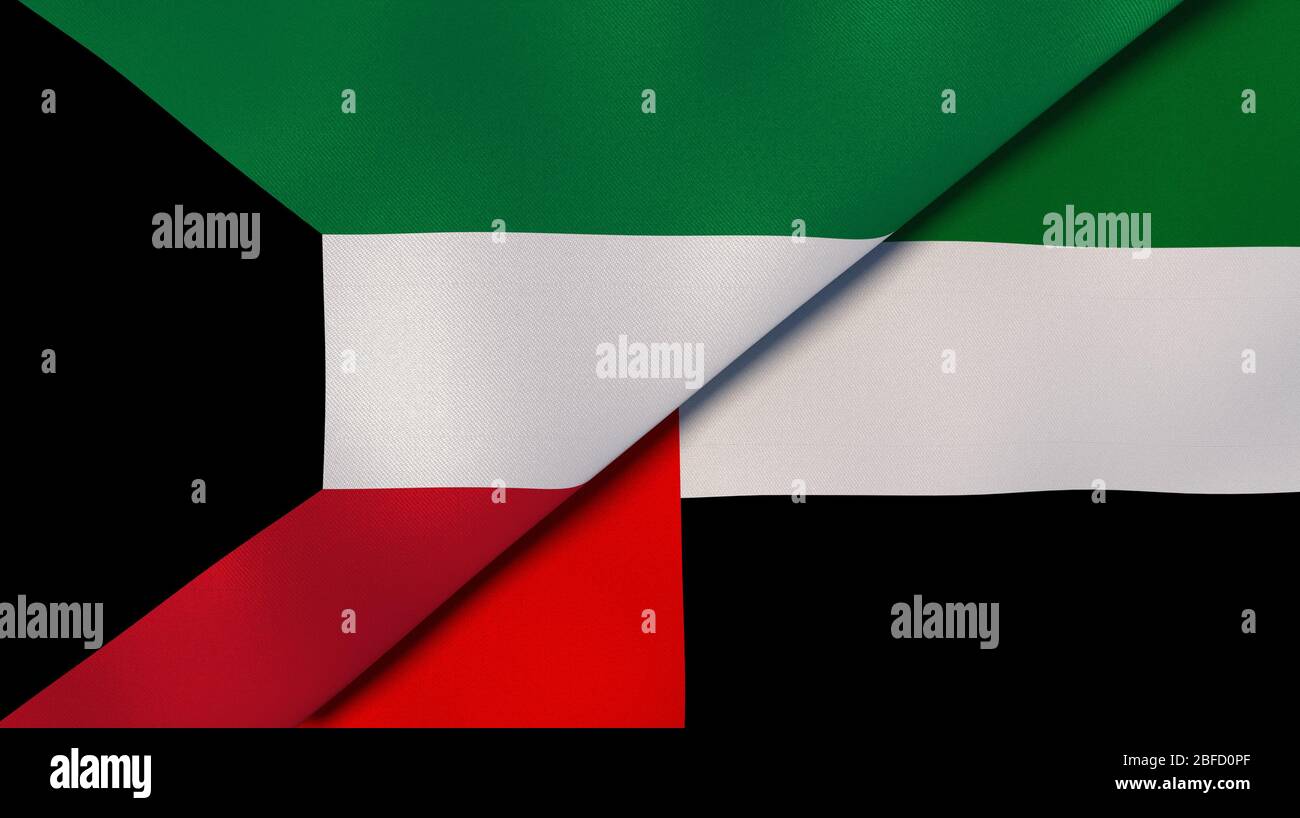 Two states flags of Kuwait and United Arab Emirates. High quality ...
