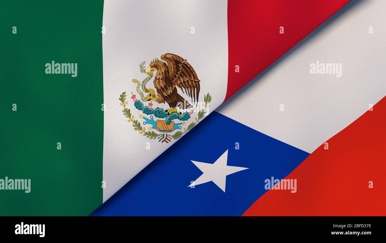 Two states flags of Mexico and Chile. High quality business background ...