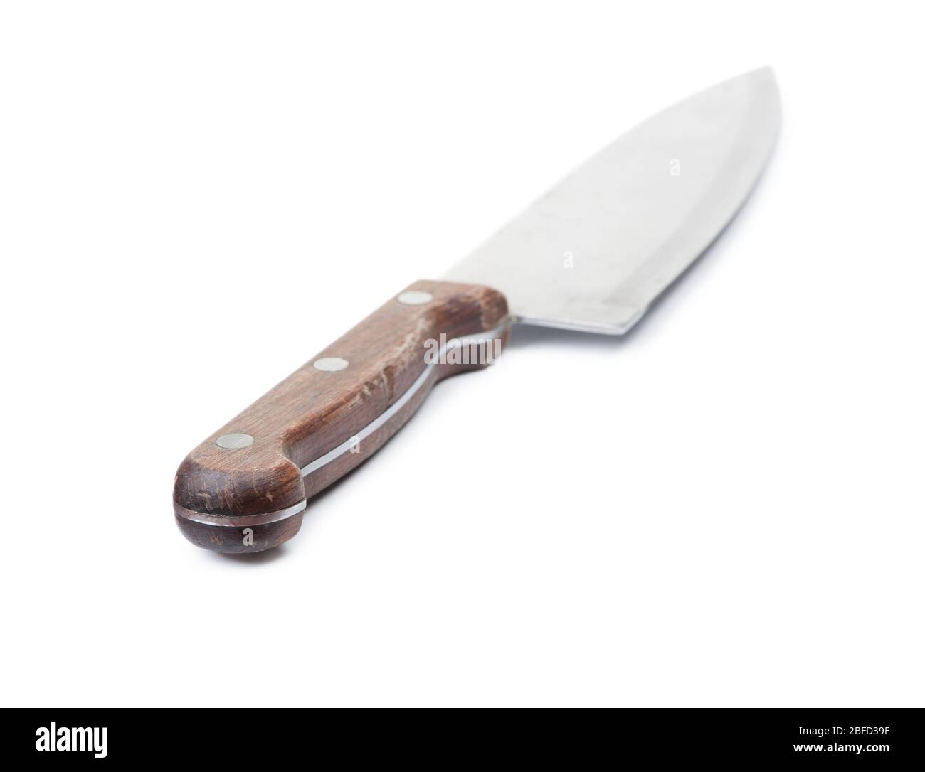 Old kitchen knife with wooden handle isolated on white background Stock ...