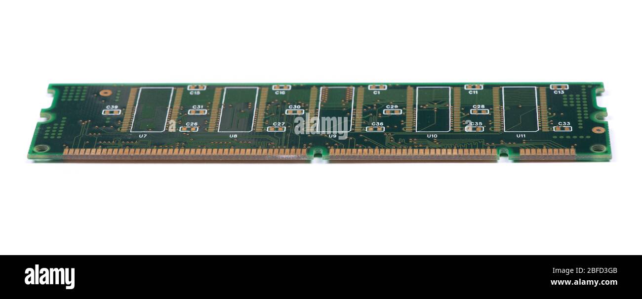 Green stick of RAM memory for computer with electronics components ...