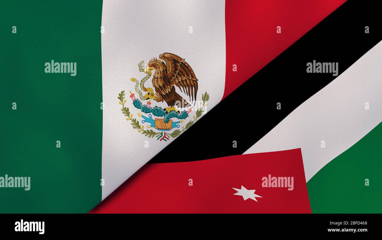 Two states flags of Mexico and Jordan. High quality business background ...