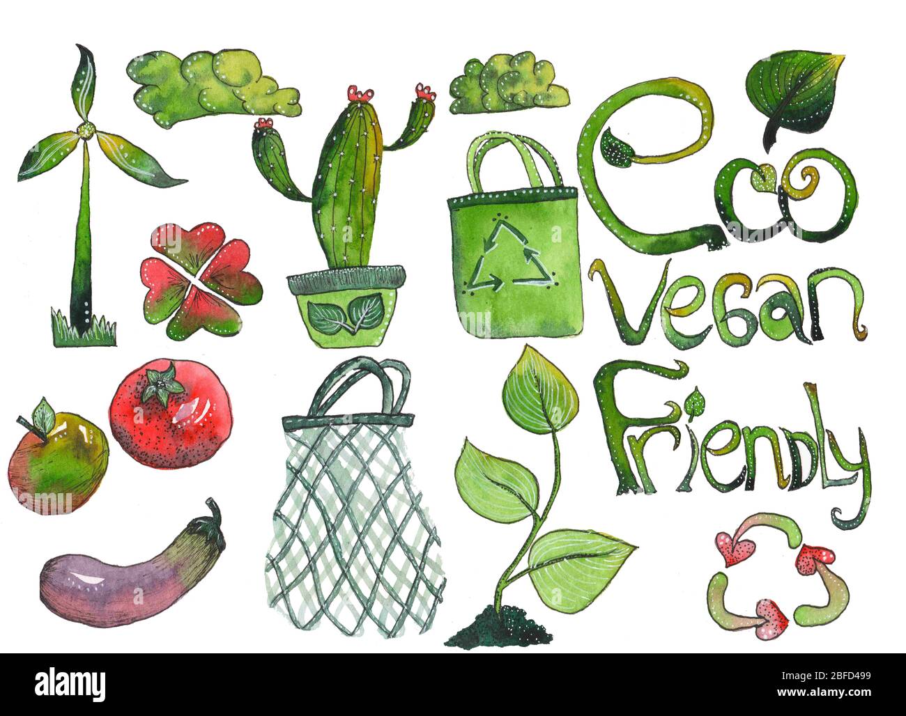 Premium quality watercolor icons set of environmental problem, green ...