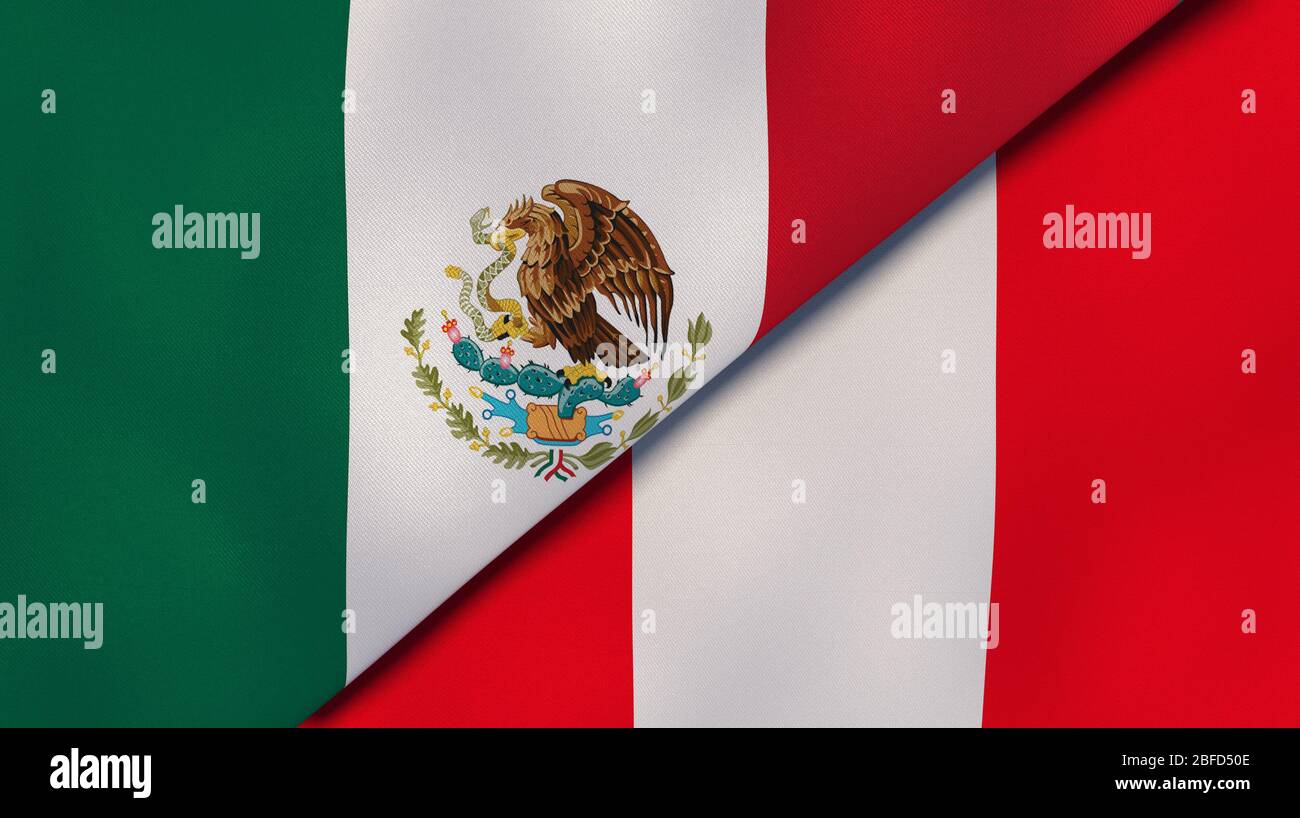 Two states flags of Mexico and Peru. High quality business background ...