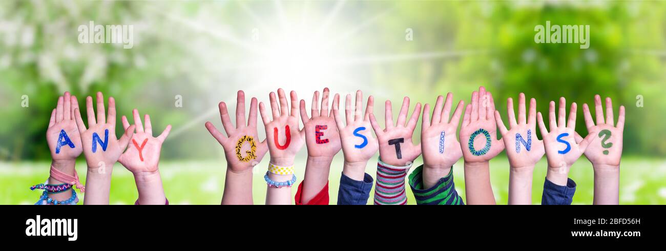 Children Hands Building Word Any Questions, Grass Meadow Stock Photo ...