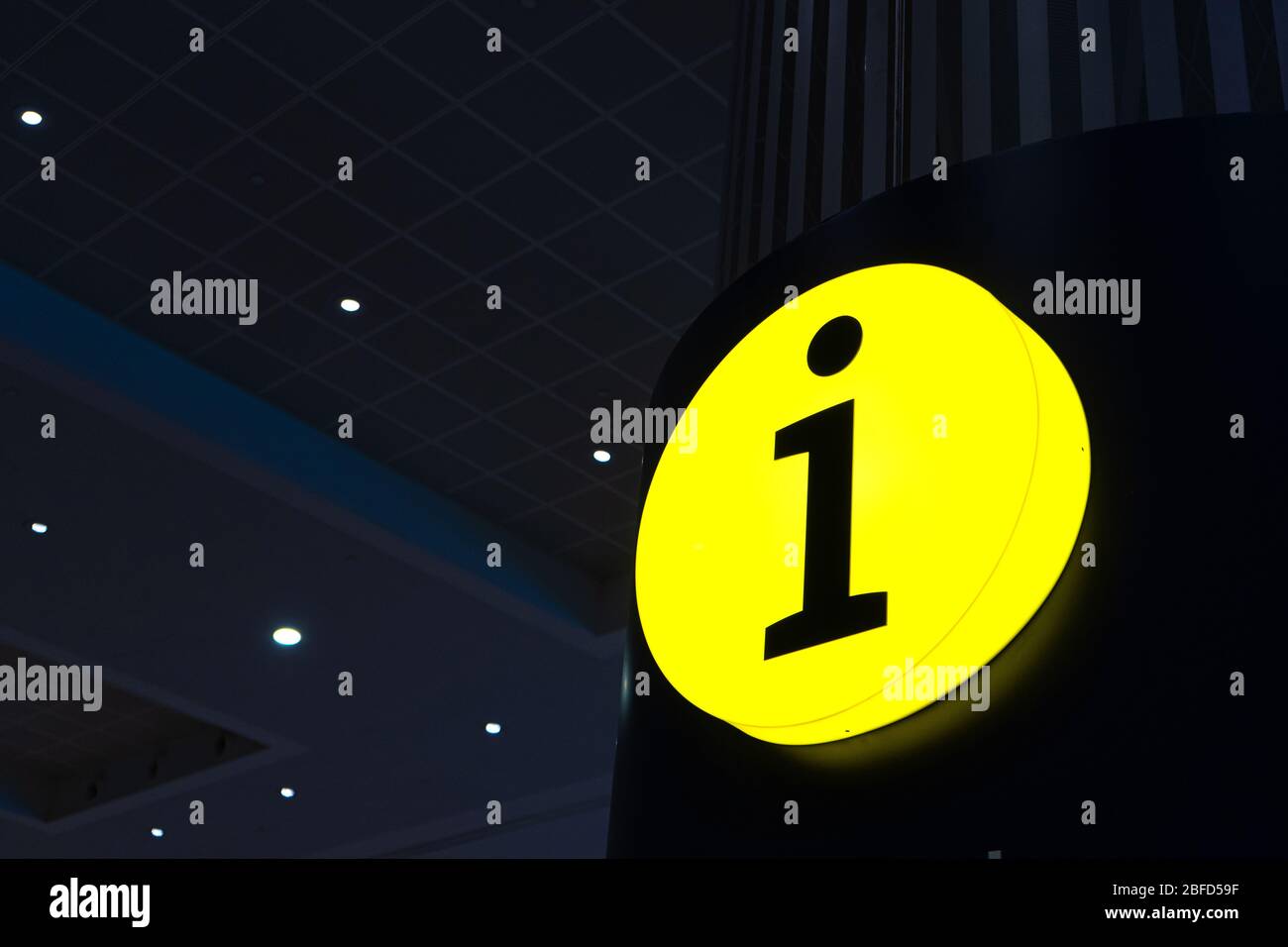 Glowing yellow sign Information desk. Reference Information. Help box ...