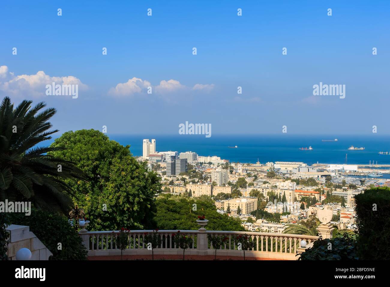 Port of Haifa, Israel. Landscape with a view of the horizon at sea ...