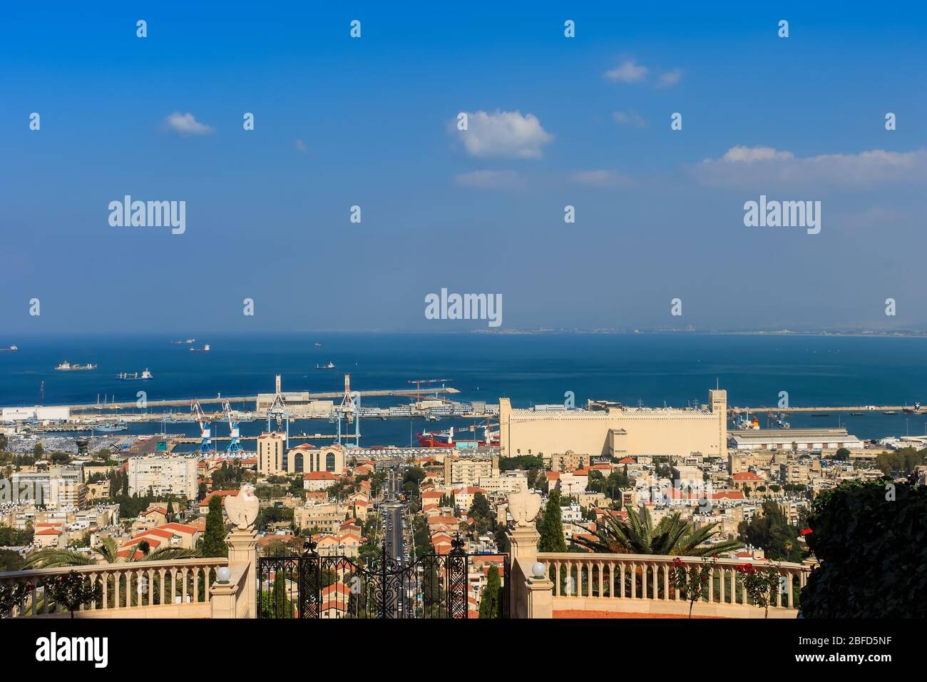 Port of Haifa, Israel. Landscape with a view of the horizon at sea ...