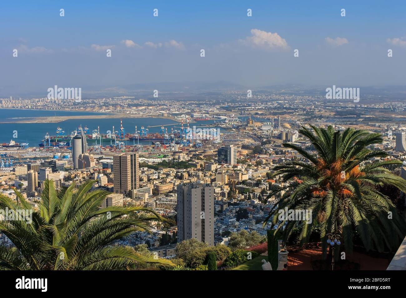 Port of Haifa, Israel. Landscape with a view of the horizon at sea ...