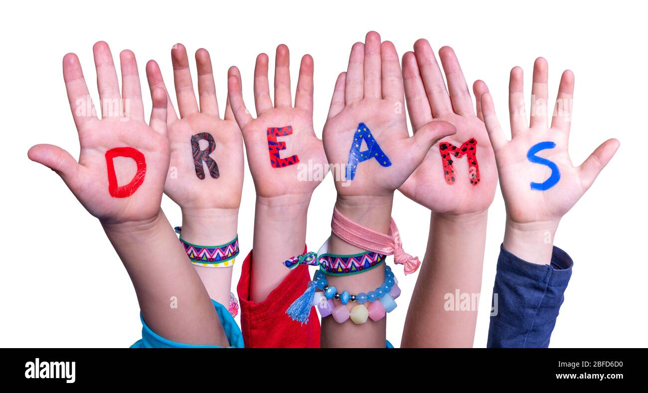 Children Hands Building Word Dreams, Isolated Background Stock Photo ...